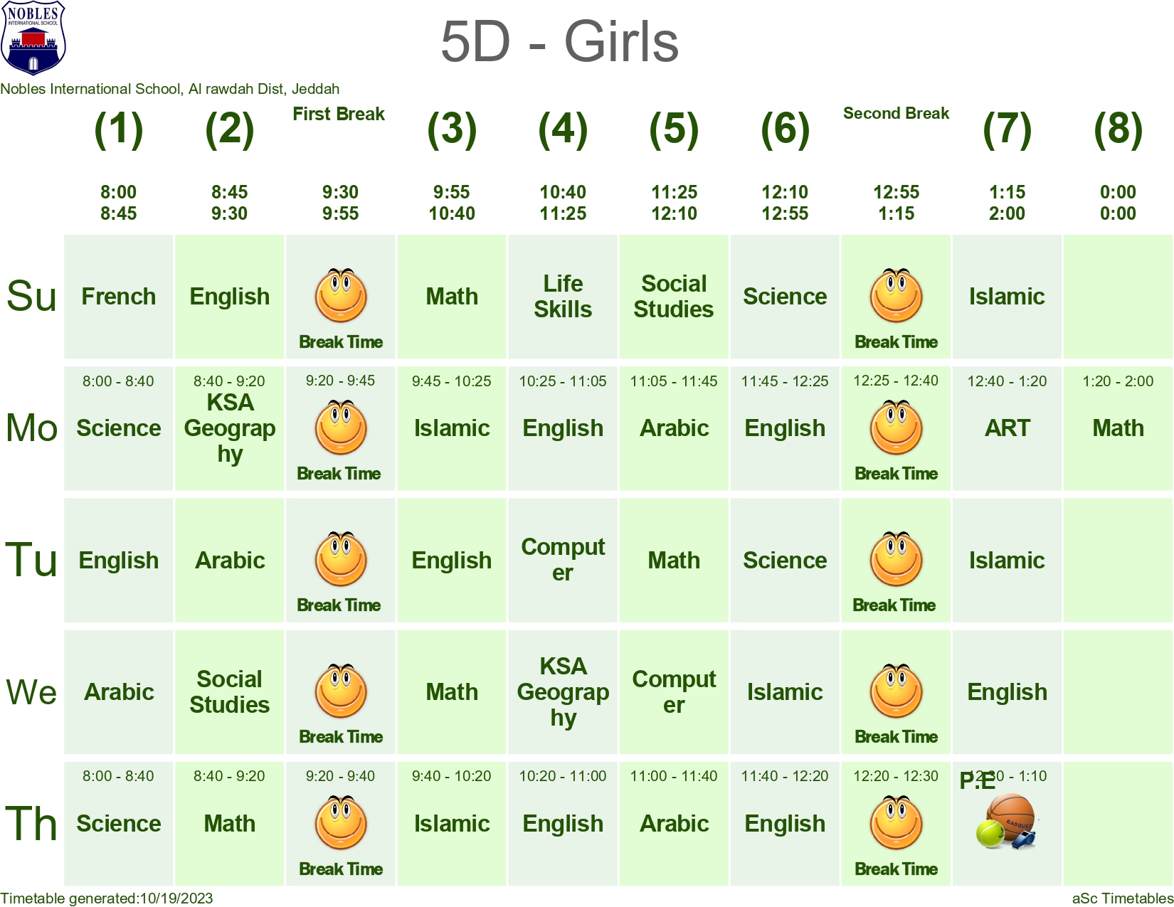 Class Schedule 5D – MyNIS Jeddah